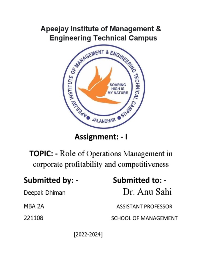Operation Management Assignment - 1 | PDF | Performance Indicator ...