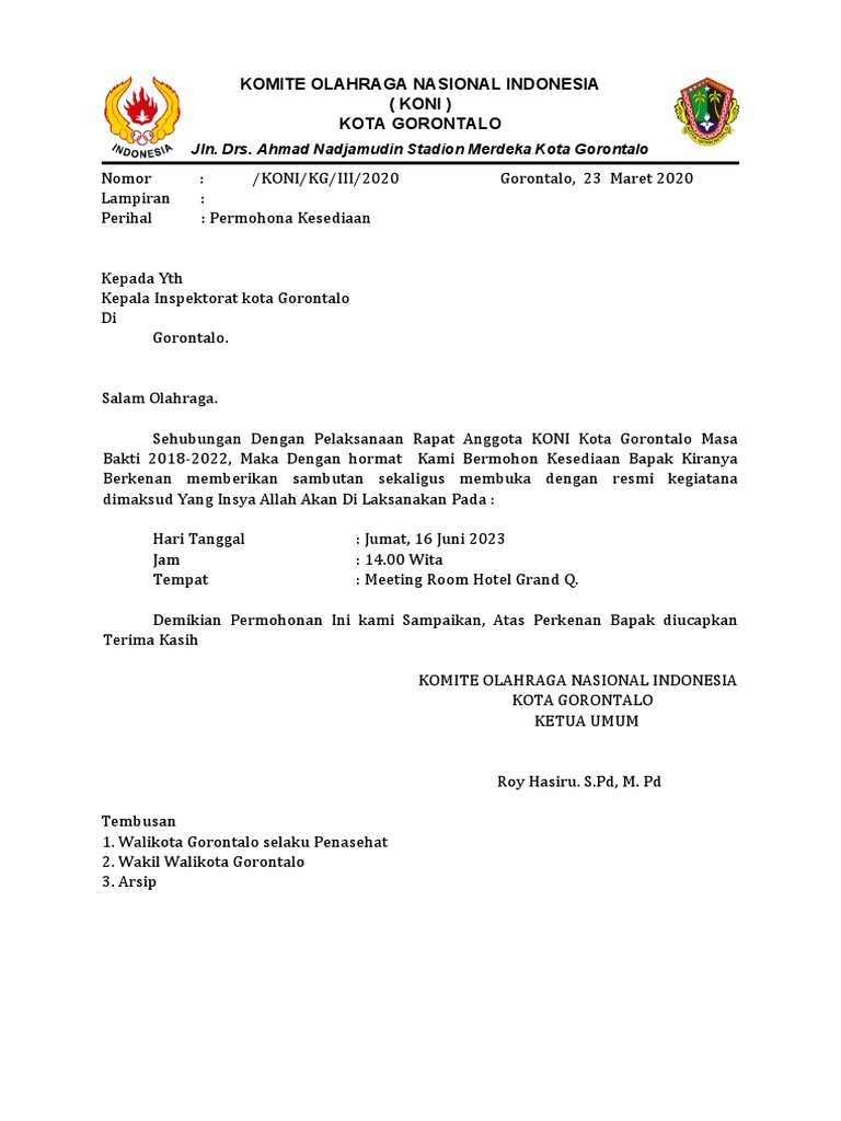 SURAT PERMOHONAN KESEDIAAN INSPEKTORAT - Salin | PDF