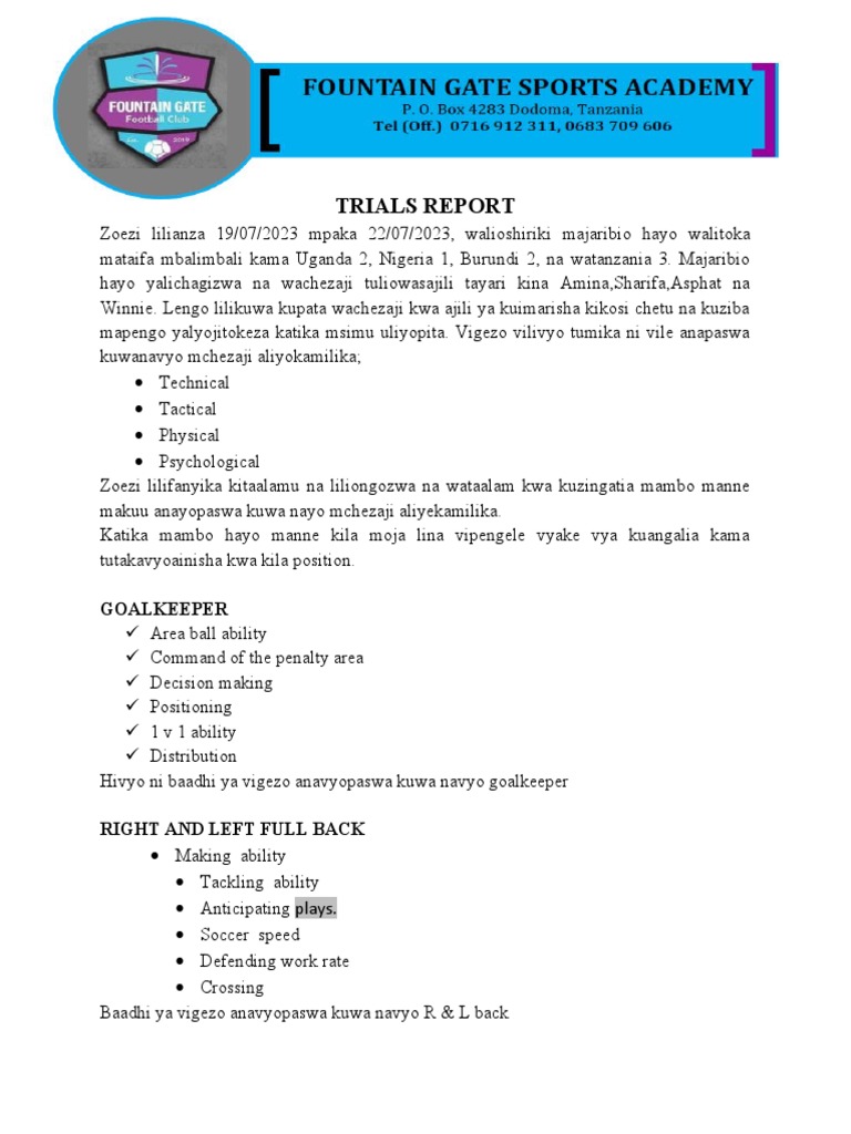 Scouting Report | PDF | Athletic Sports | Sports Rules And Regulations