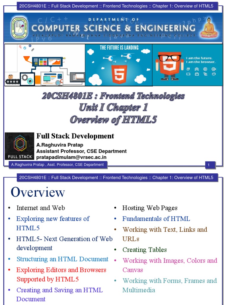 Unit I Chapter 1 Overview of HTML5 20CSH4801E Frontend Technologies | PDF