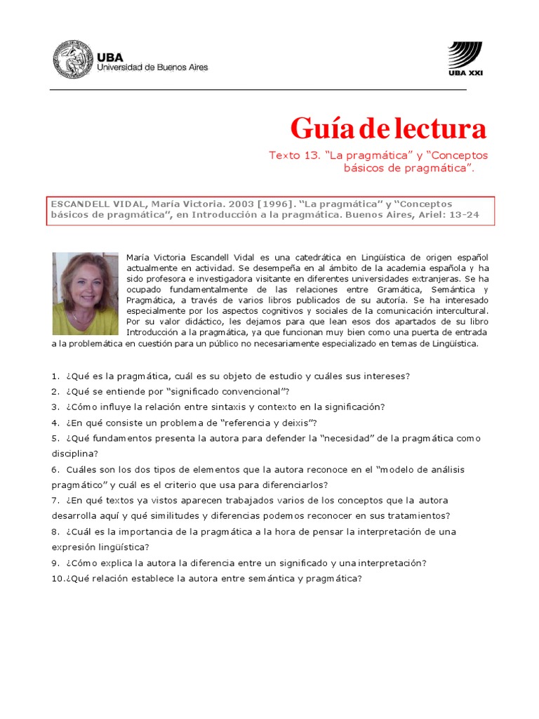 Guía Texto 13. Escandell Vidal. Pragmática | PDF