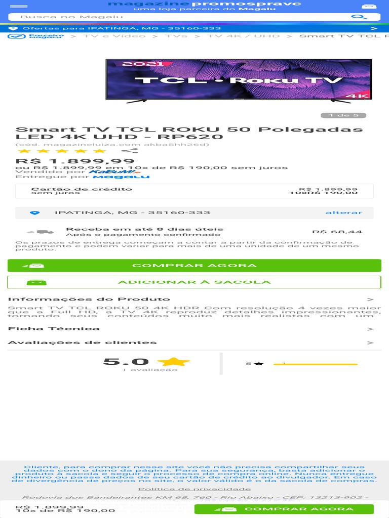 Smart TV TCL ROKU 50 Polegadas LED 4K UHD - RP620 - TV 4K Ultra HD ...