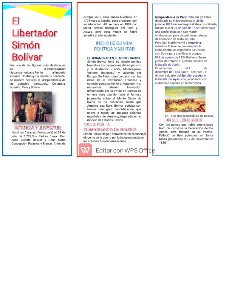 TRIPTICO El Libertador Simon Bolivar | PDF | Conflictos | America latina
