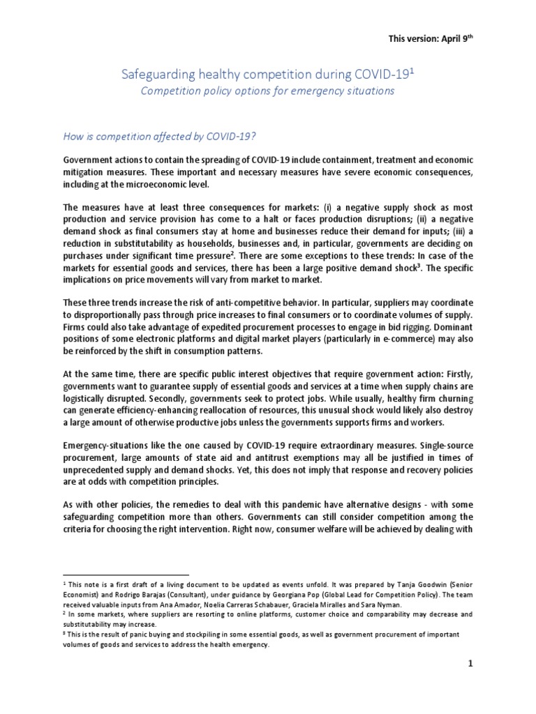Safeguarding Healthy Competition During C Ovid 19 | PDF | Competition ... Safeguarding Healthy Competition During C Ovid 19 | PDF | Competition ...