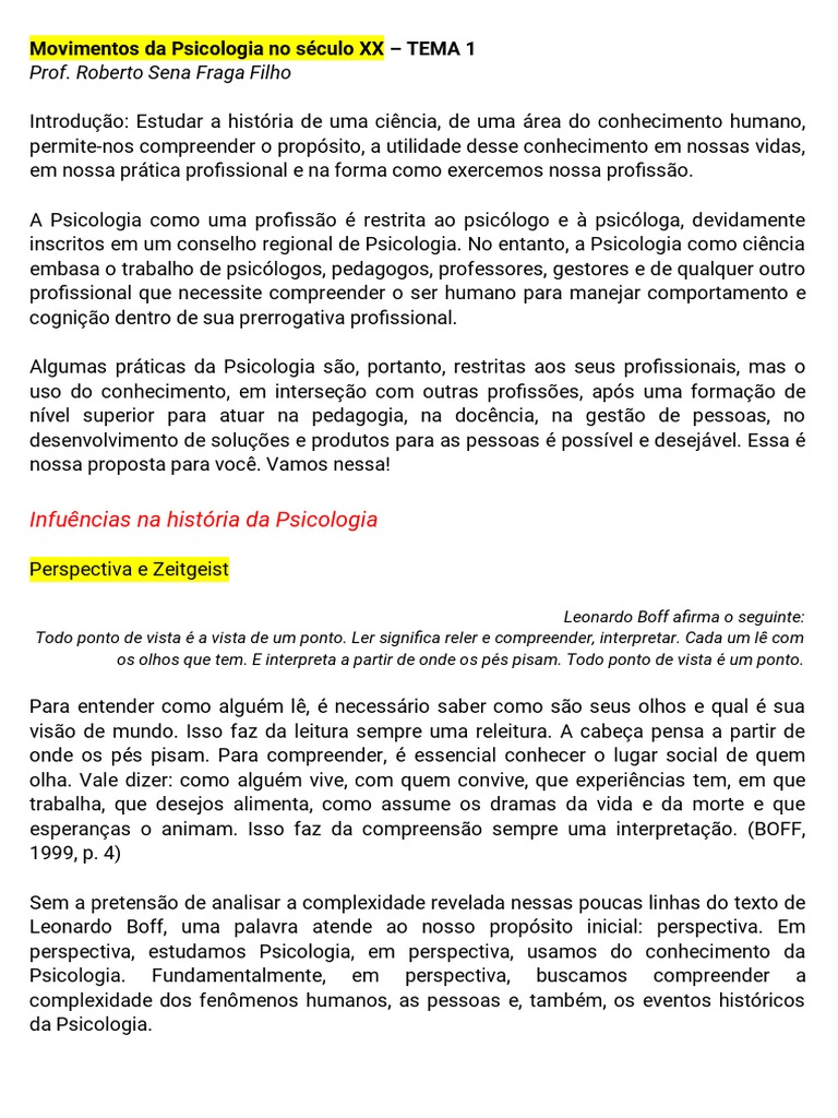 Movimentos Da Psicologia No Século XX | PDF | Psicologia | Behaviorismo