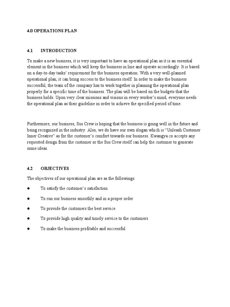 4.0 Operations Plan | PDF | Expense | Business