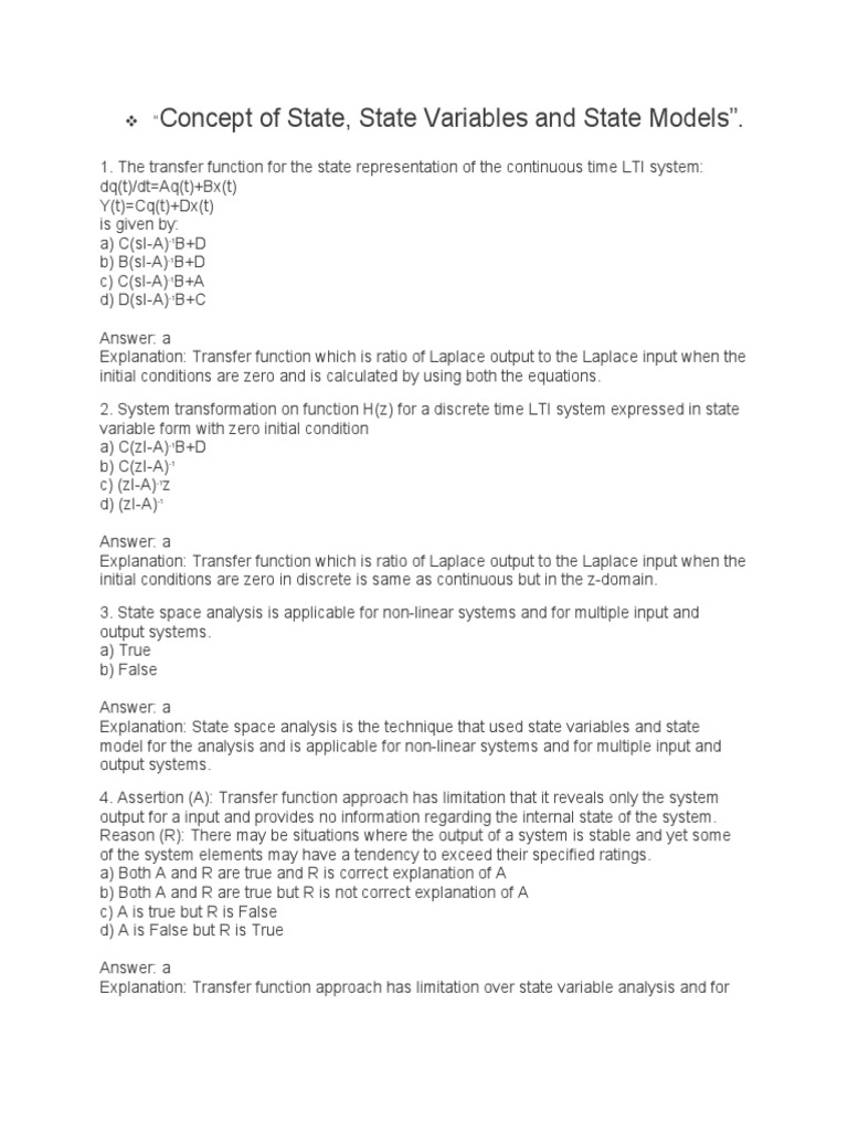 MCQ On Cs-Ii (State Space & Nonlinear Systems) | PDF