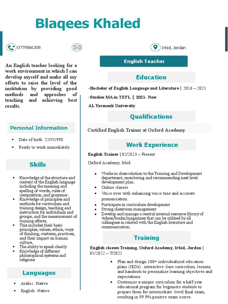 English CV | PDF | Curriculum | English As A Second Or Foreign Language
