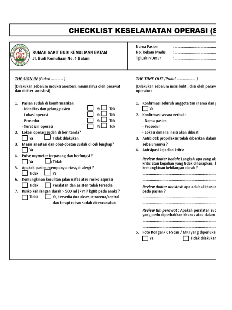 Form Checklist Keselamatan Operasi Time Out - Compress | PDF