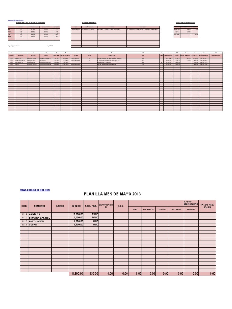 Planilla de Remuneraciones y Boletas de Pago | PDF | Distribución de ingresos del factor | Chile