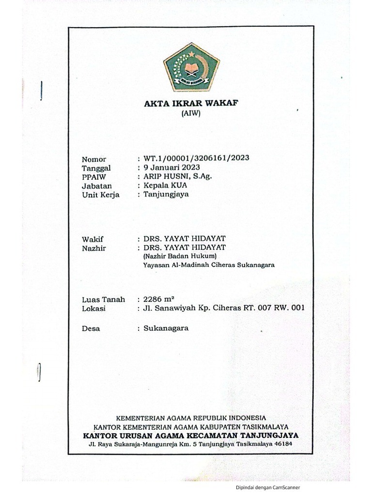 Contoh - AIW KUA Tanjung Jaya | PDF