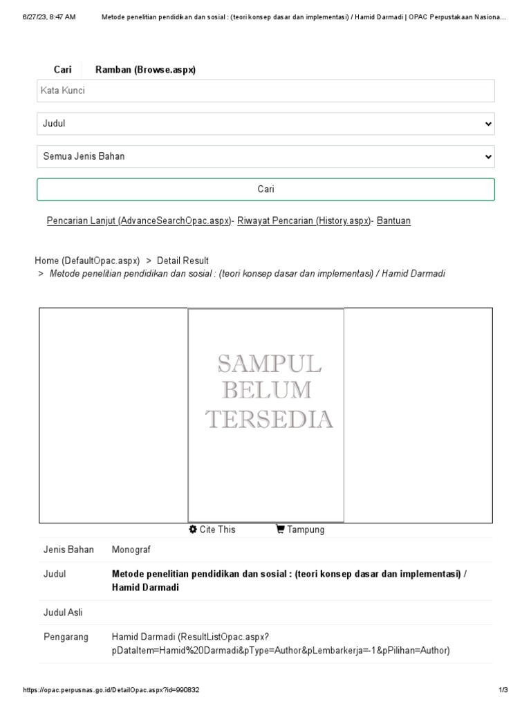 Metode Penelitian Pendidikan Dan Sosial - (Teori Konsep Dasar Dan Implementasi) - Hamid Darmadi ...