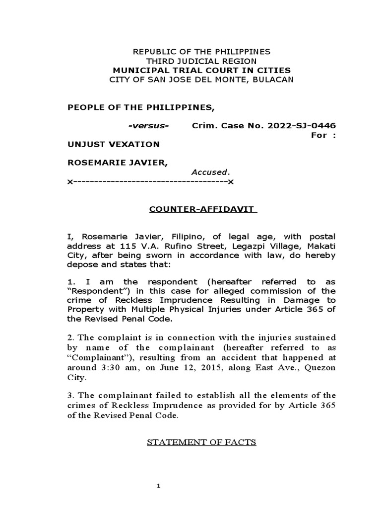Counter-Affidavit People vs. Rosemarie Javier | PDF | Affidavit ...