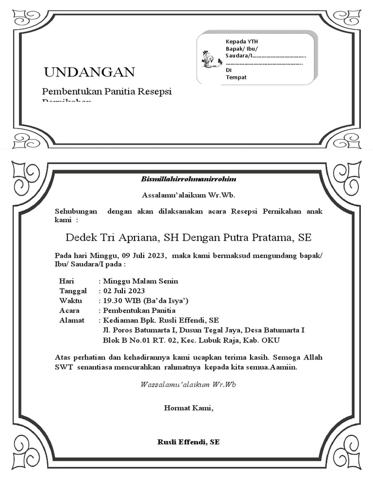 Undangan Pembentukan Panitia Pernikahan | PDF