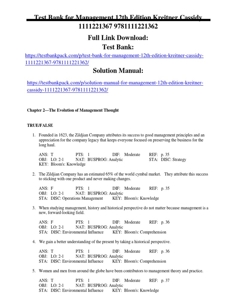 Test Bank for Management 12th Edition | PDF | Operations Management ...