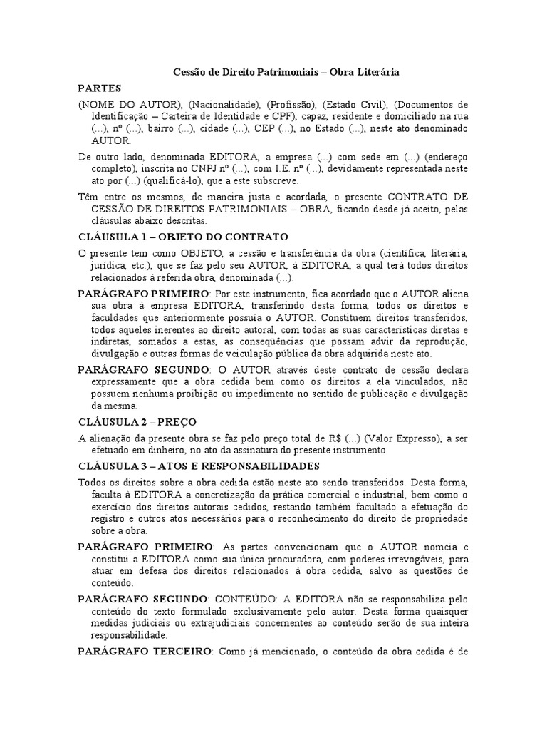 Cessão De Direito Patrimoniais Pdf