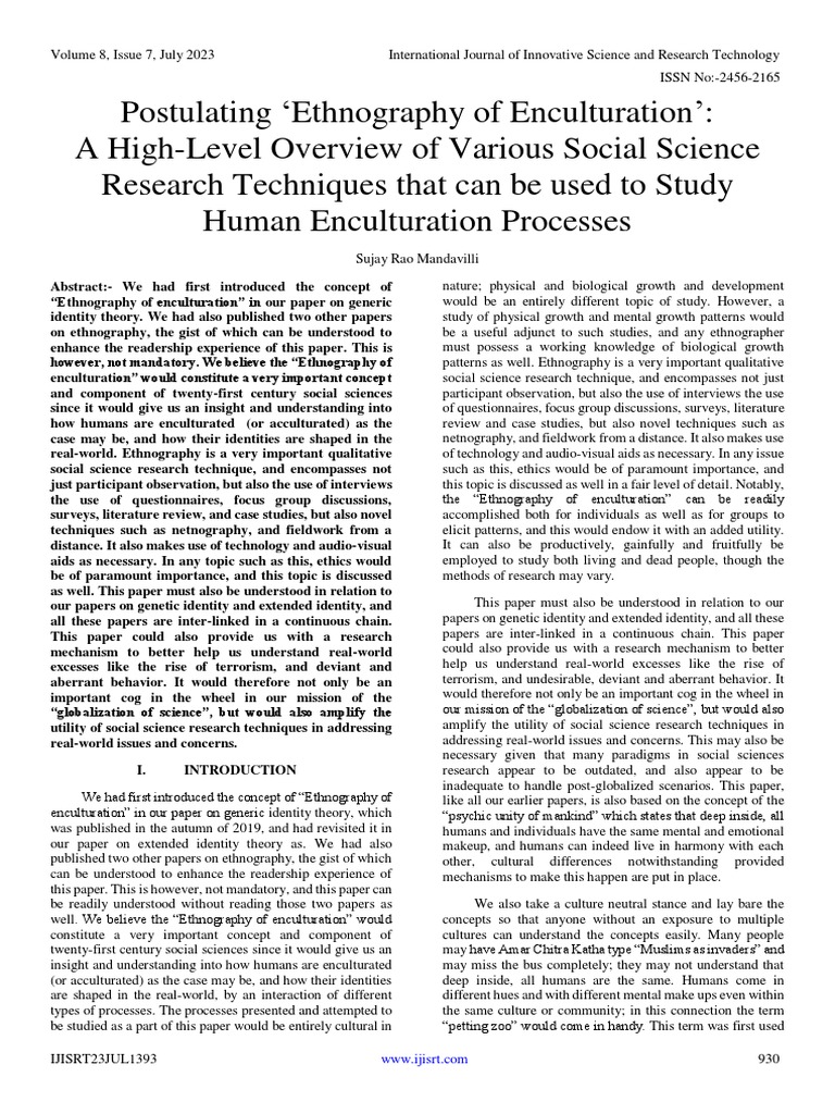 Postulating Ethnography of Enculturation': A High-Level Overview of ... Postulating Ethnography of Enculturation': A High-Level Overview of ...