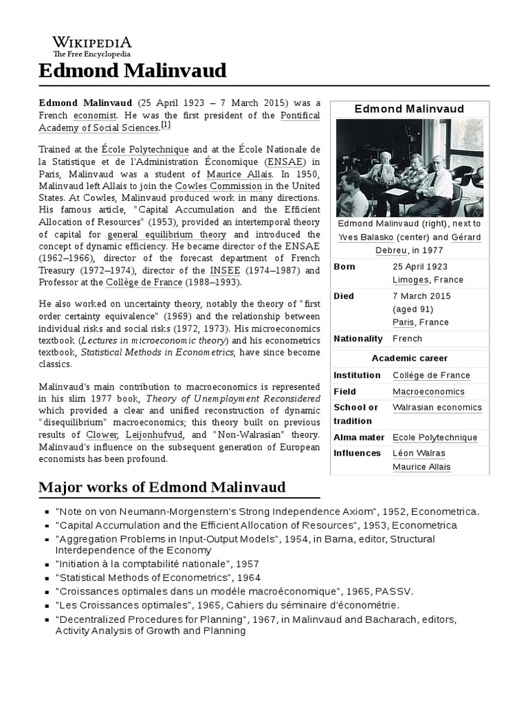 Edmond Malinvaud | PDF | Economic Theories | Microeconomics