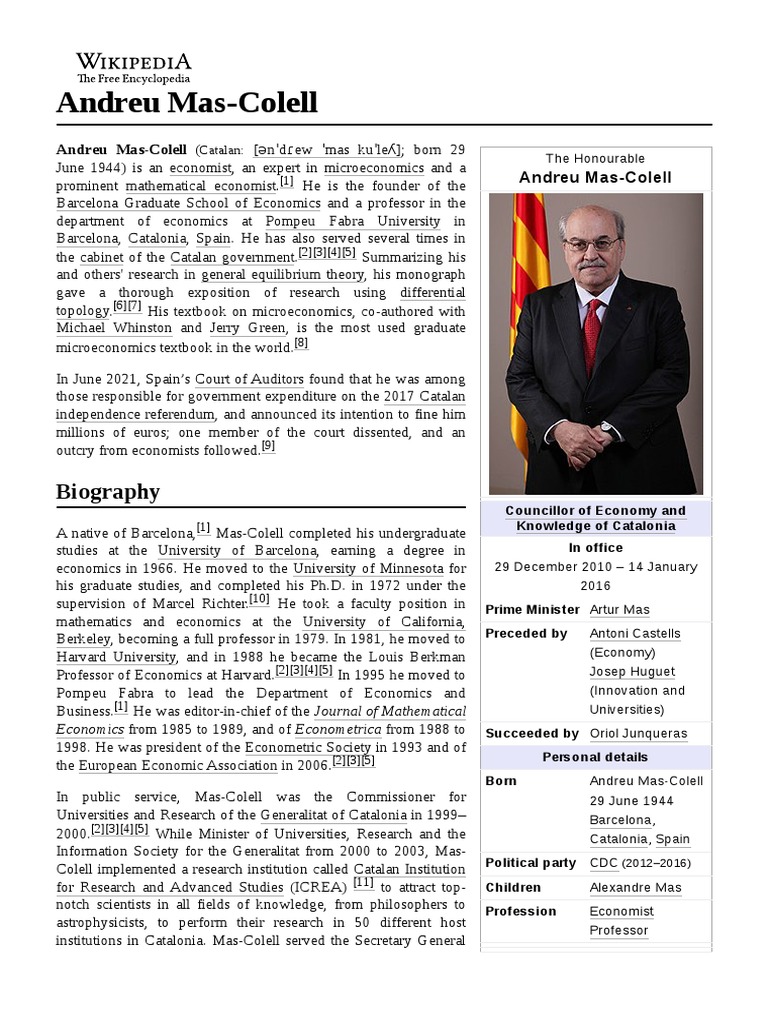 Andreu Mas-Colell | PDF | Finance & Money Management
