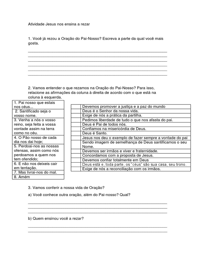 Atividade Jesus Nos Ensina A Rezar | PDF | Oração | Oração do Senhor