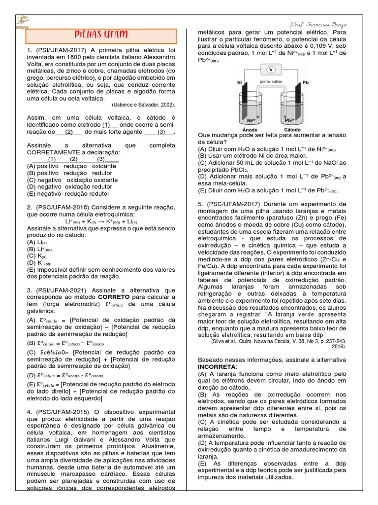 Pilha Ufam | PDF | Eletrodo | Eletroquímica