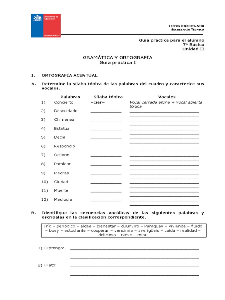 Unidad II - Gramática - Guía I Alumnos - 7º Básico (Con Claves Al Final ...