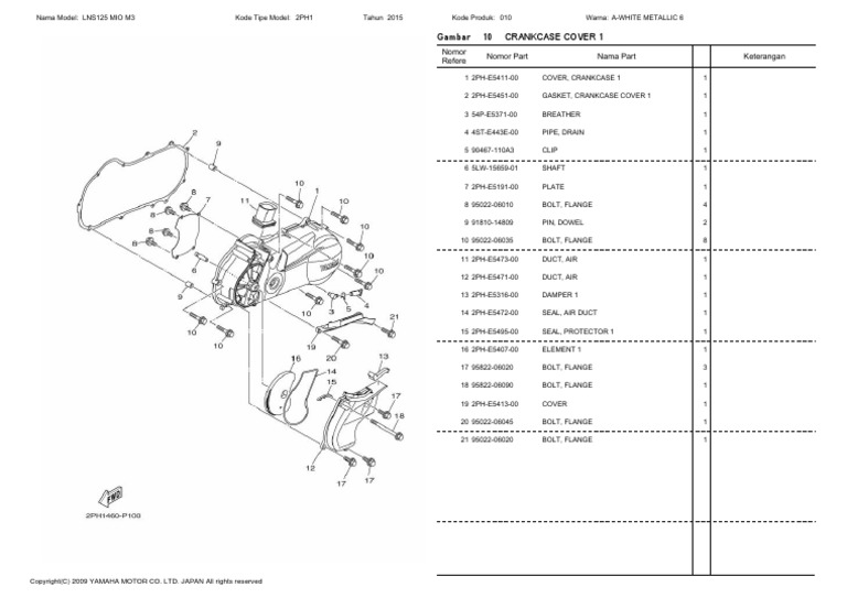 Yamaha Mio M3 Parts - 10 - LNS125 MIO M3 CRANKCASE COVER 1 | PDF
