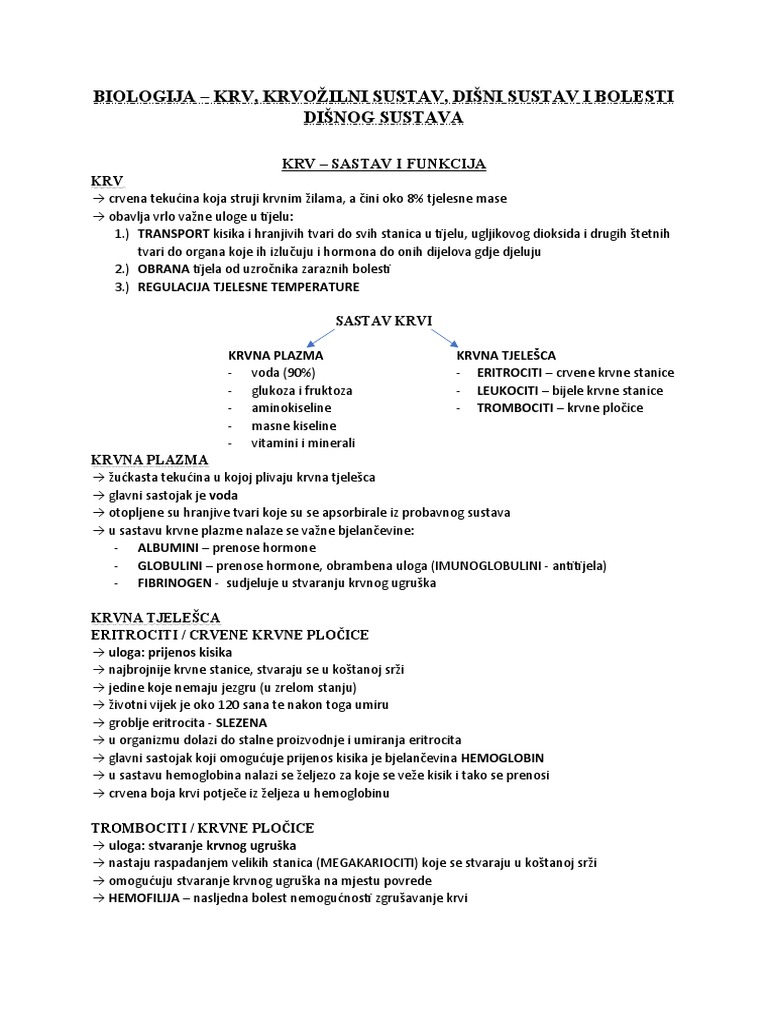 Krvožilni I Dišni Sustav - Skripta | PDF