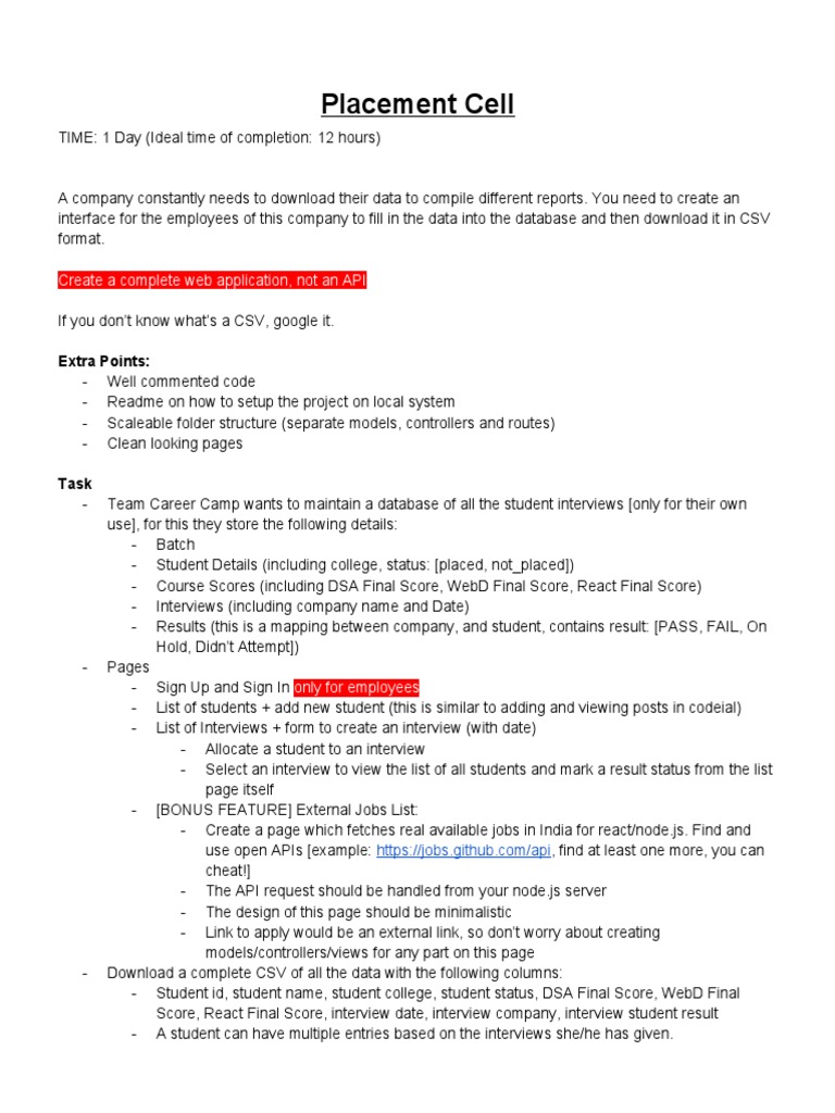 Test 2 Placement Cell App | PDF