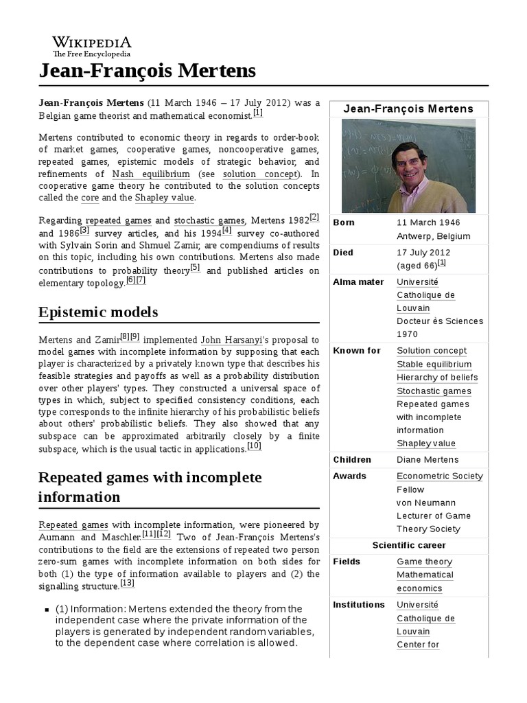 Jean-François Mertens | PDF | Mathematical And Quantitative Methods ...