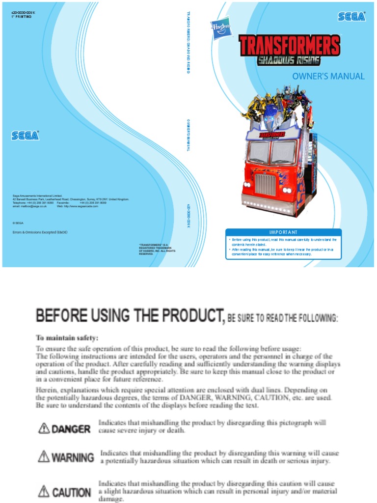 Sega Transformers Shadows Rising Manual | PDF | Mains Electricity ...