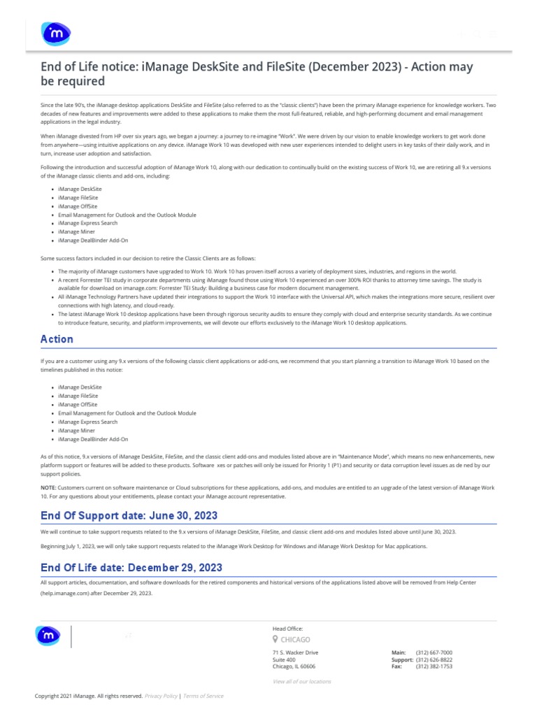 EOL Imanage DeskSite and FileSite | PDF | Microsoft Outlook ...