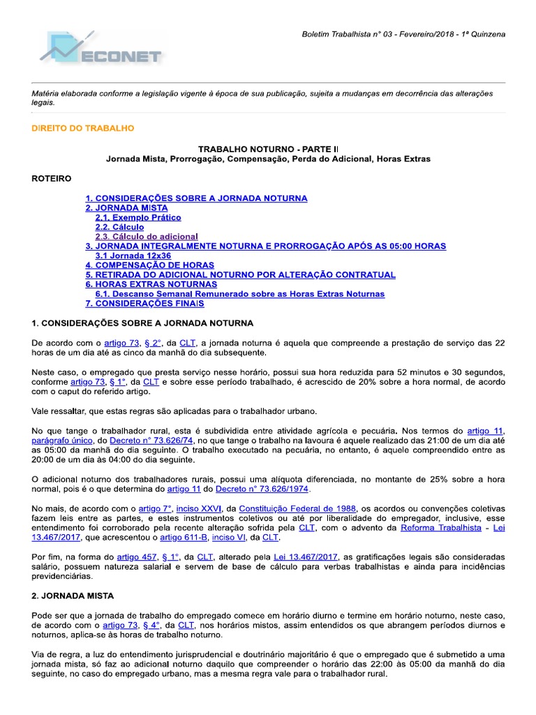 CALCULO ADICIONAL NOTURNO | PDF