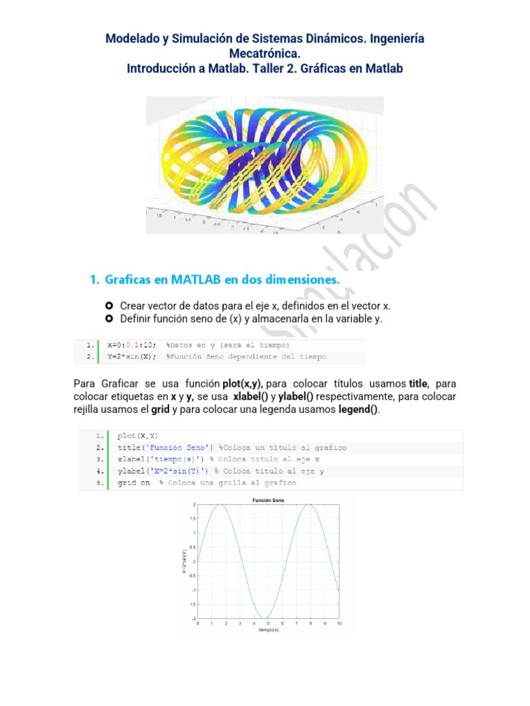 Taller 2. Gráficas en Matlab | PDF | Matlab | Simulación por ordenador