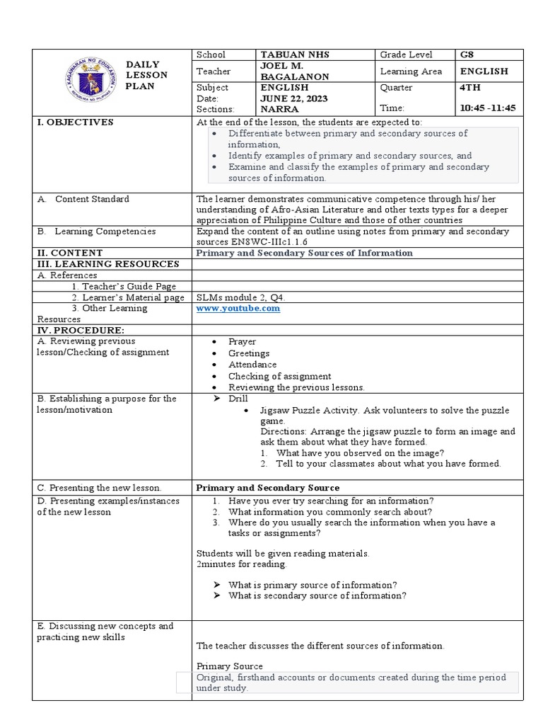 Cot2 Eng. 8 LP | PDF | Primary Sources | Information