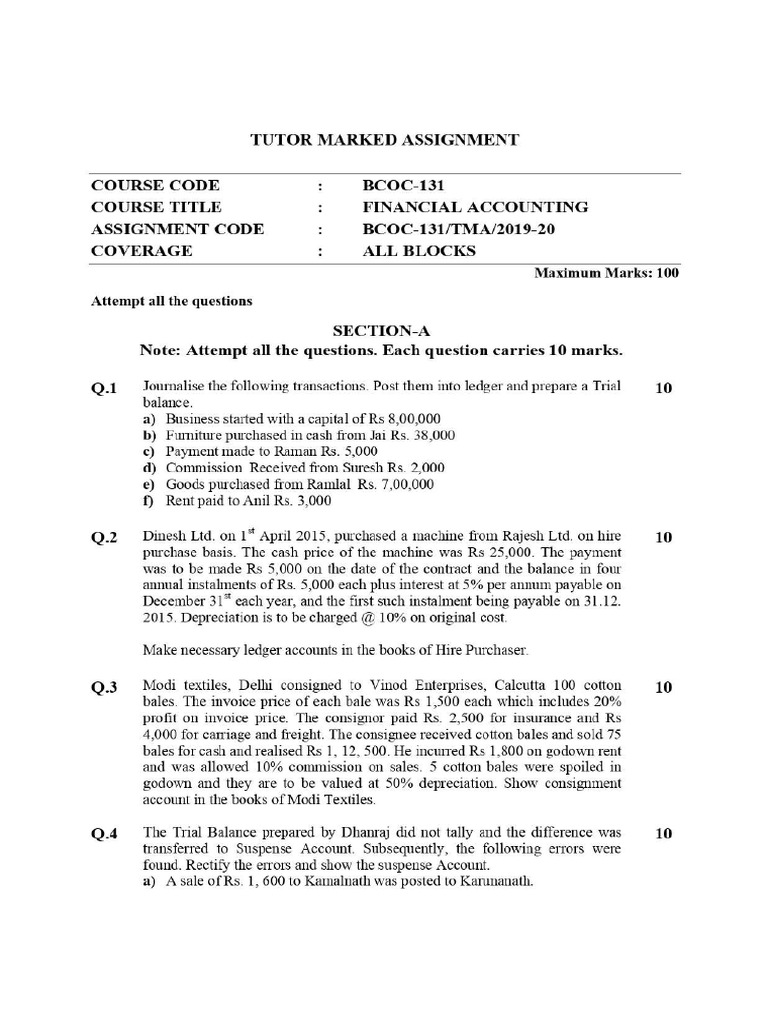 BCOC 131 EM Solved Assignment 2019 20 | PDF