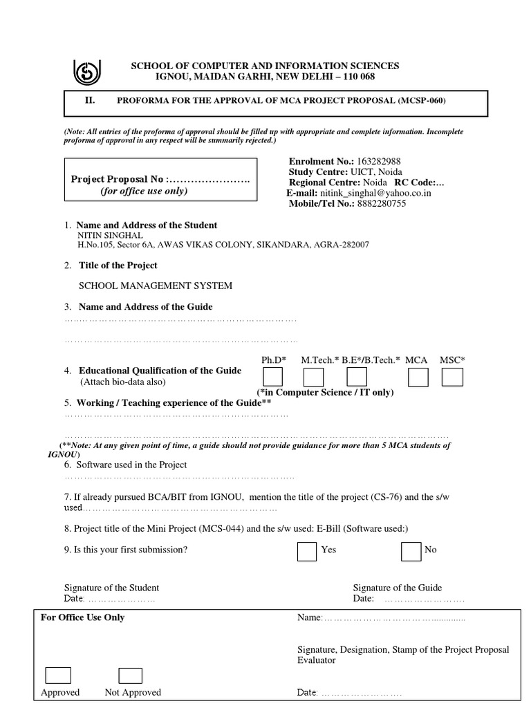MCA Synopsis Format | PDF