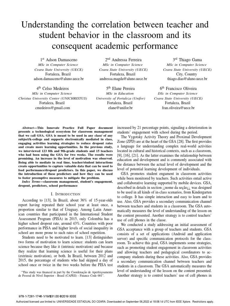 Understanding The Correlation Between Teacher and Student Behavior in The Classroom and Its ...