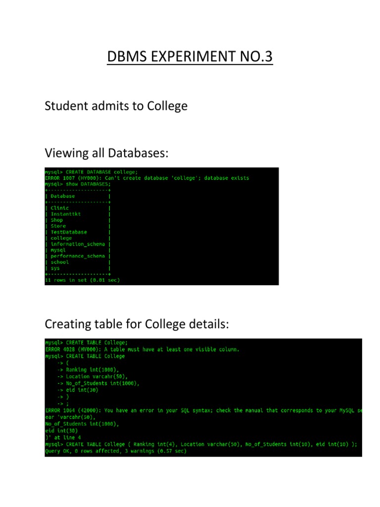 Dbms Experiment 3 1 Pdf