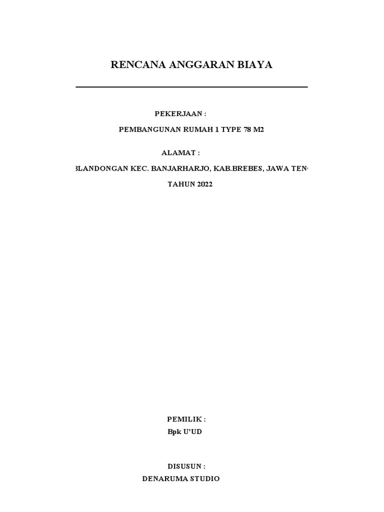 Excel Rab - Building House 1 Lantai Bapak Uud Brebres Banjarharjo | PDF