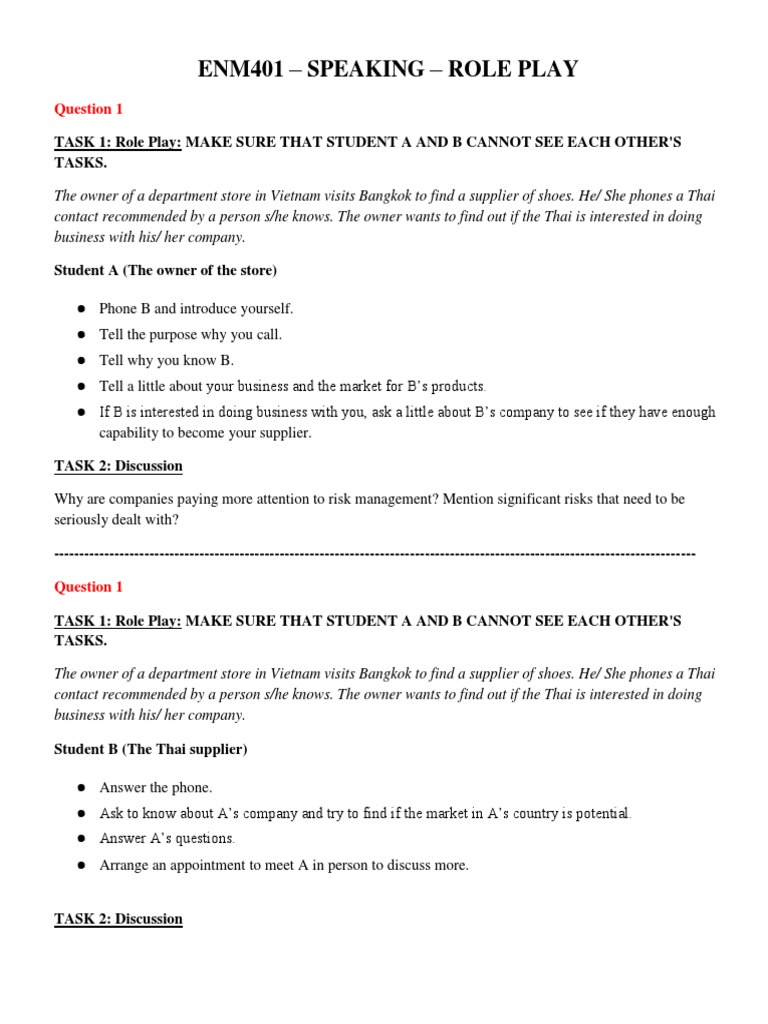 Enm401 - Speaking Role Play 1 | PDF | Sales | Angel Investor