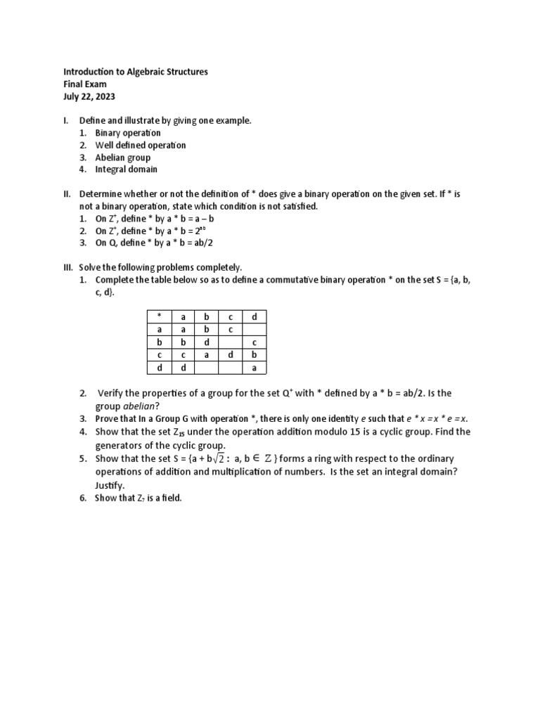 Introduction To Algebraic Structures | PDF