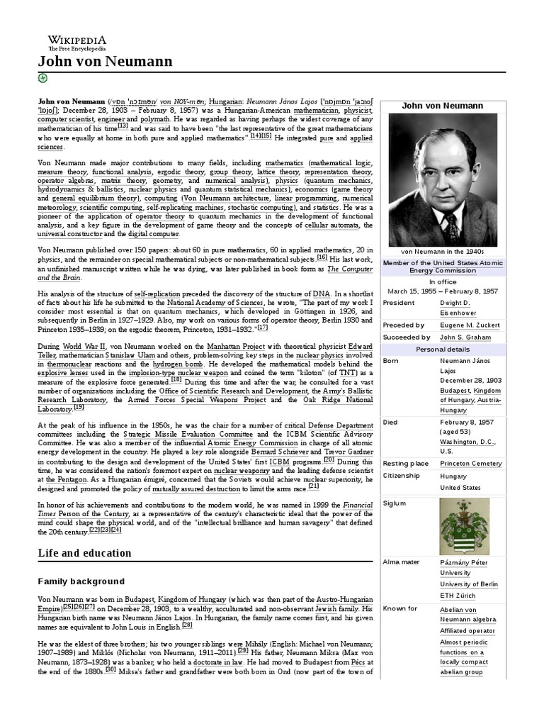 John von Neumann: A Polymath's Legacy | PDF | Axiom | Mathematics