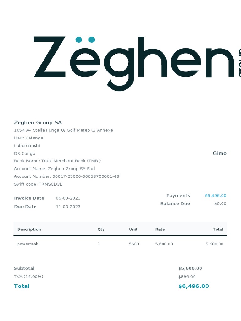 Zeghen Group SA Invoice Details | PDF