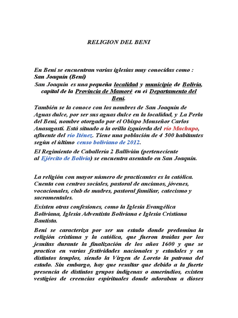 Religion Del Beni | PDF | Iglesia Católica | Religiones abrahámicas