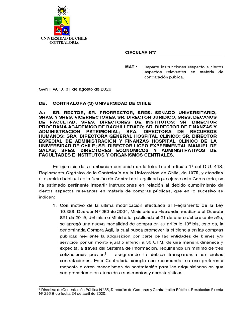 Circular 7 de 2020 de Contraloría Universitaria | PDF | Negocios ...