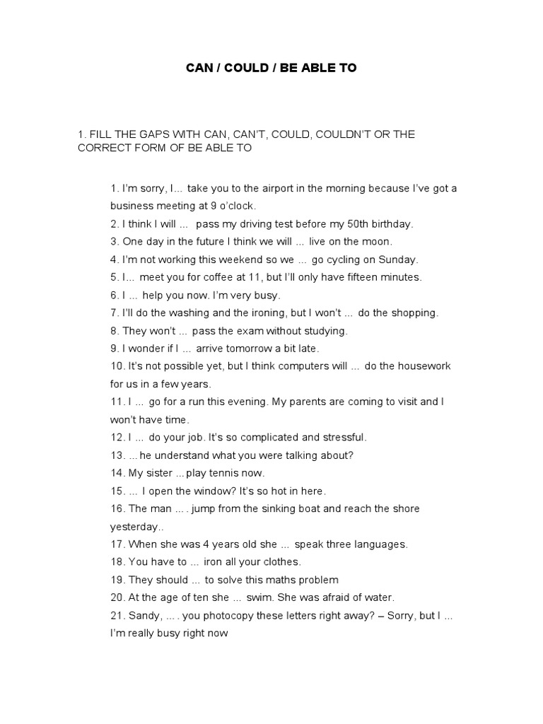 Can/Could/Be Able To Exercises | PDF | Language Arts & Discipline