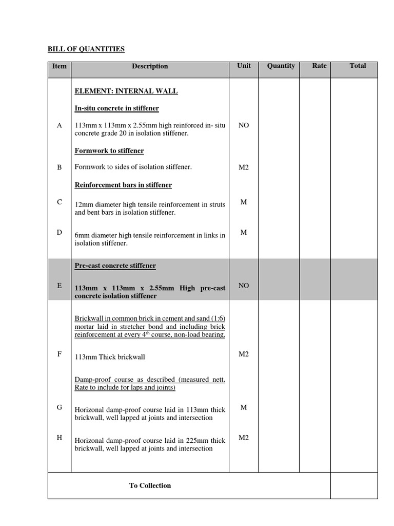 BQ Example Works | PDF | Concrete | Materials