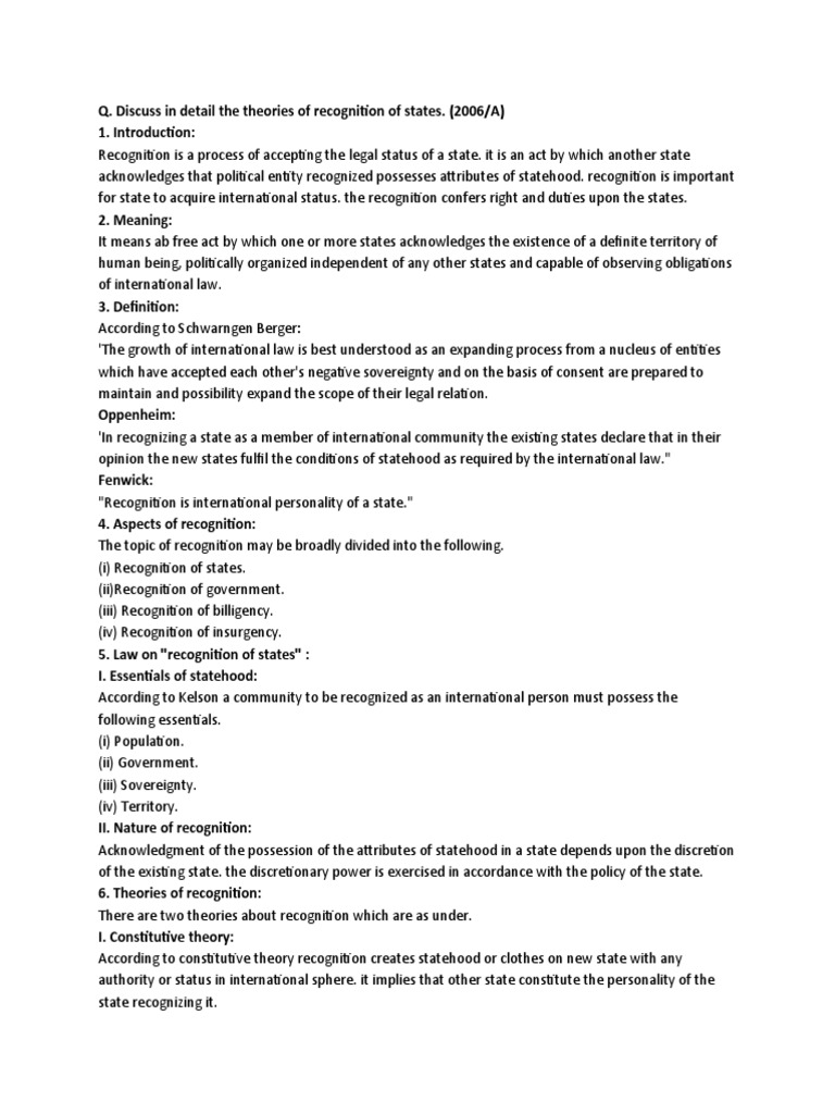 Theories of Recognition | PDF | Sovereign State | Ethical Principles