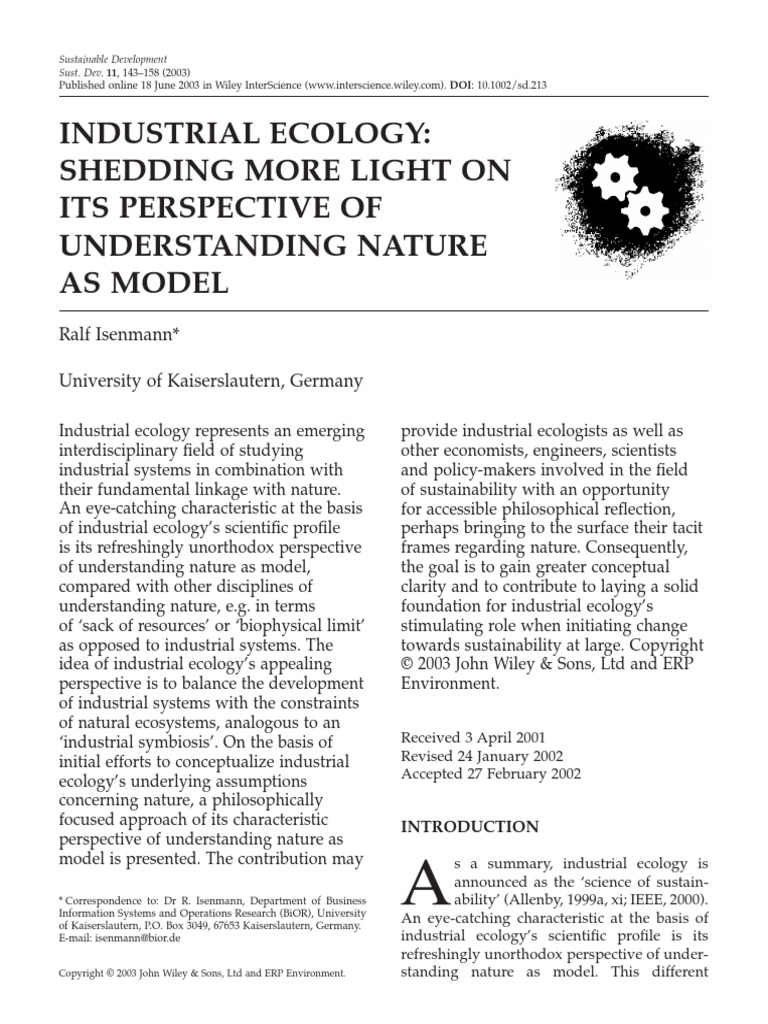 3.6 - Industrial Ecology - Shedding More Light On Its Perspective of Understanding Nature As ...